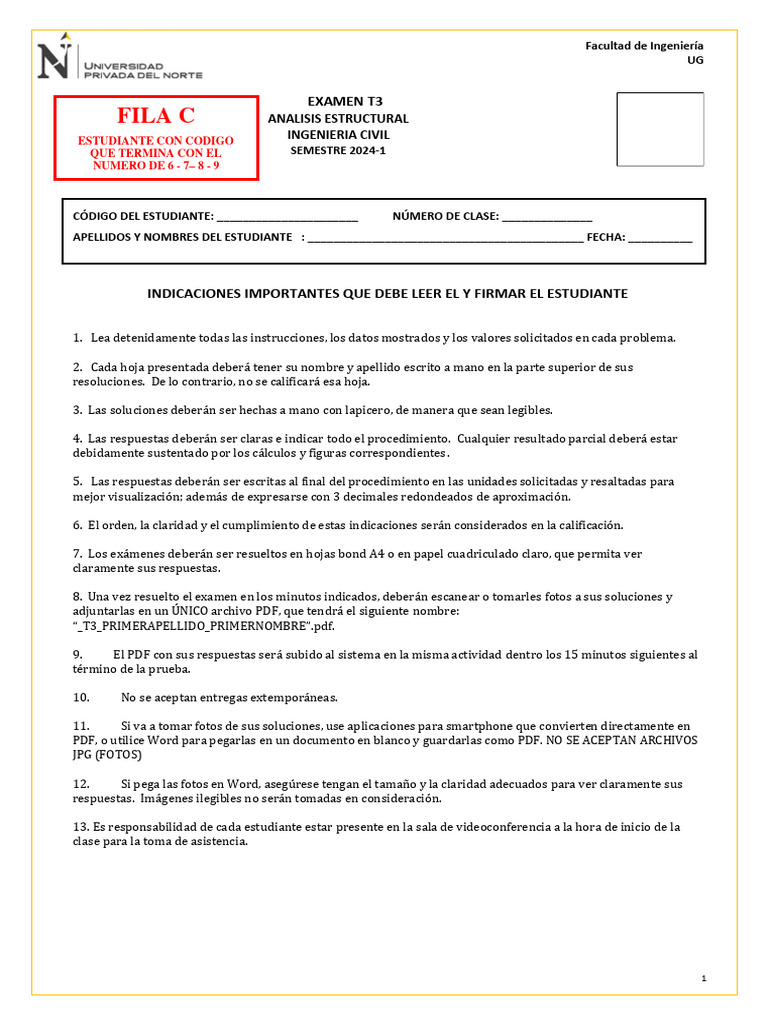 t3 2024-1 Fila C Analisis Estructural | PDF