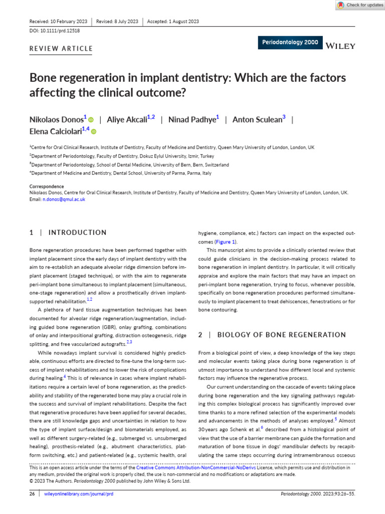 Periodontology 2000 - 2023 - Donos - Bone Regeneration in Implant ...