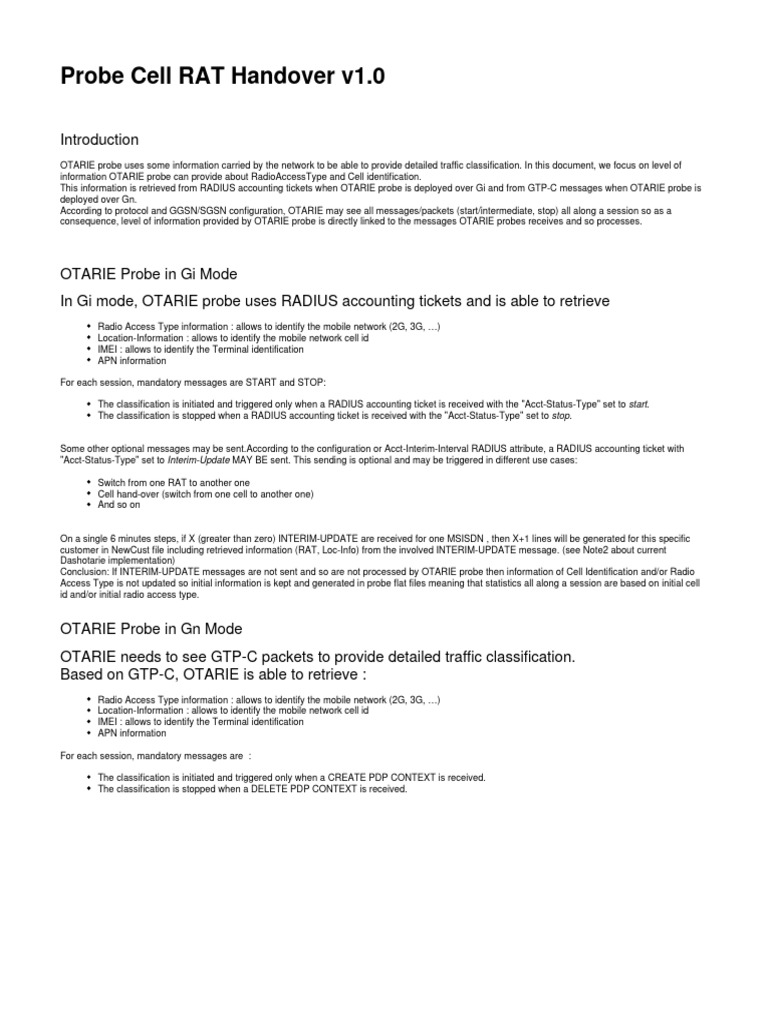 Probe Cell RAT Handover v1.0 | PDF | Radius | Computer Science