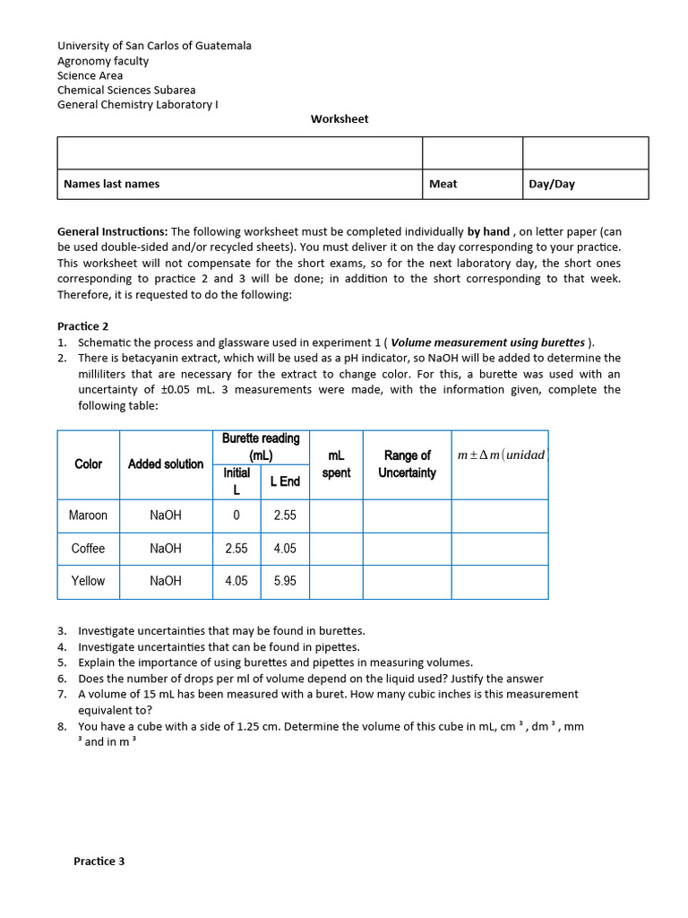 Chemistry Worksheet | PDF | Volume | Osmosis