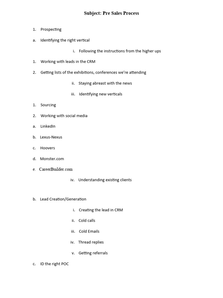 Pre Sales Process Overview | PDF | Computing | Cyberspace