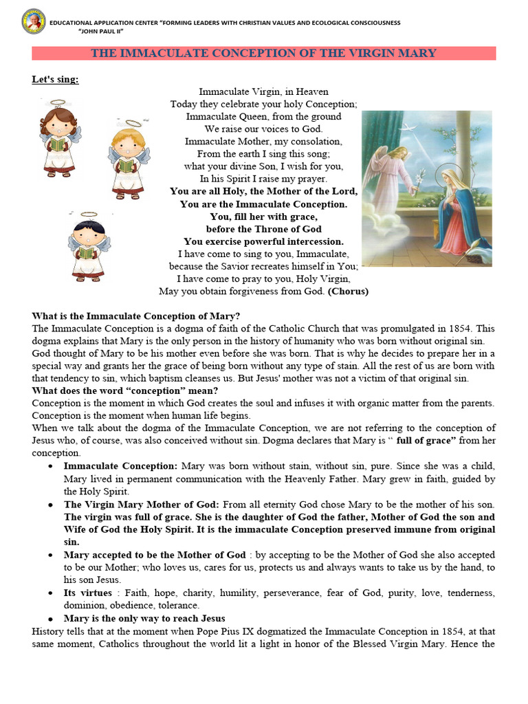 Class-The Immaculate Conception of The Virgin Mary | PDF | Mary, Mother ...