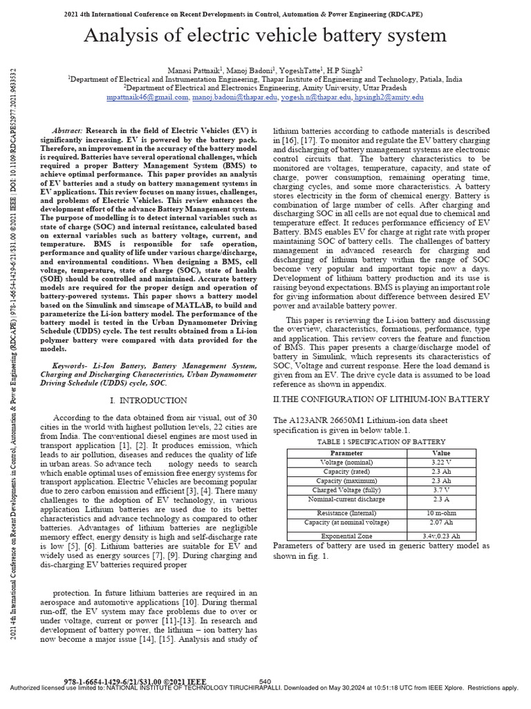 EV Battery System Analysis | PDF | Battery (Electricity)