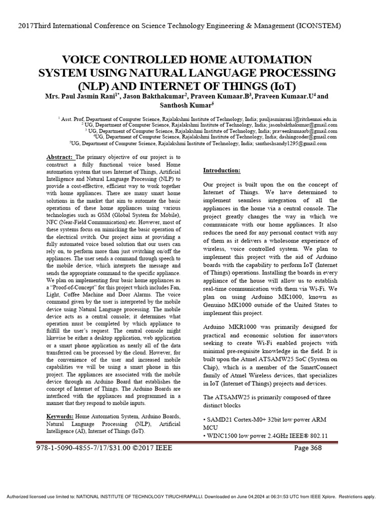 Voice Controlled Home Automation | PDF | Home Automation | Internet Of ...