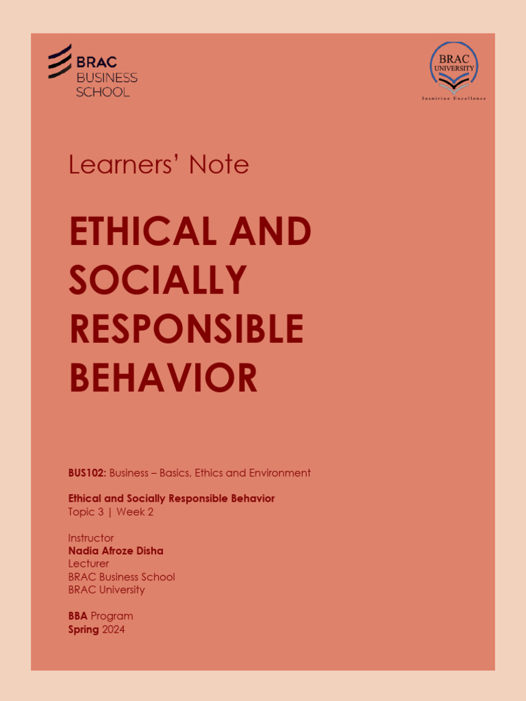BUS102 - BBA - Spring 24 - Ethical and Socially Responsible Behavior ...