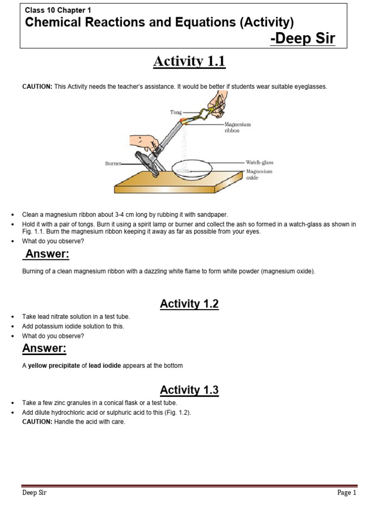 Chemical Reactions and Equations (Activity) | PDF | Magnesium ...