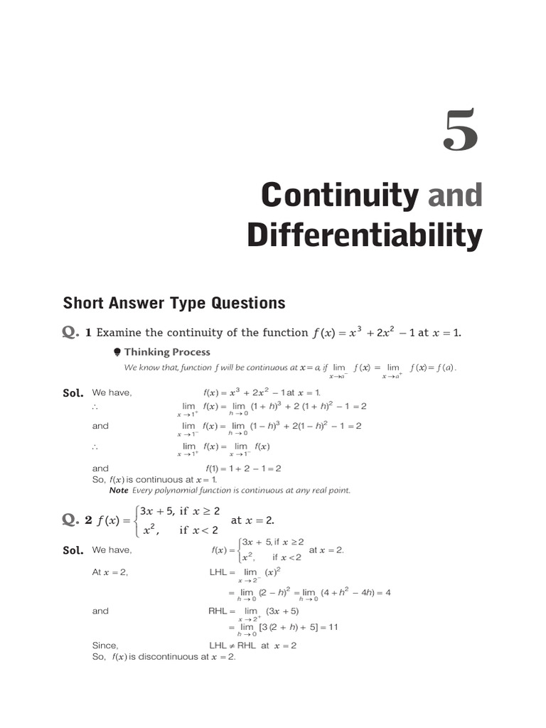 G12 Assignment On Continuity and Differentiability - PDF | PDF | Mathematical Analysis ...