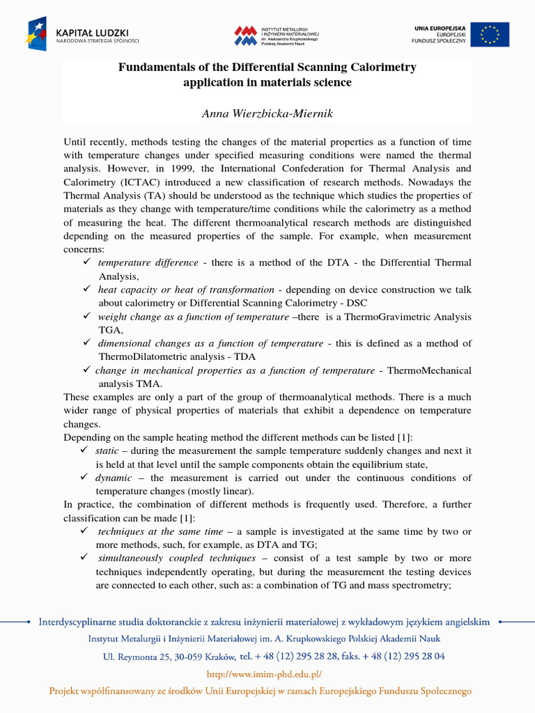 Fundamentals of The Differential Scanning Calorimetry Application in ...