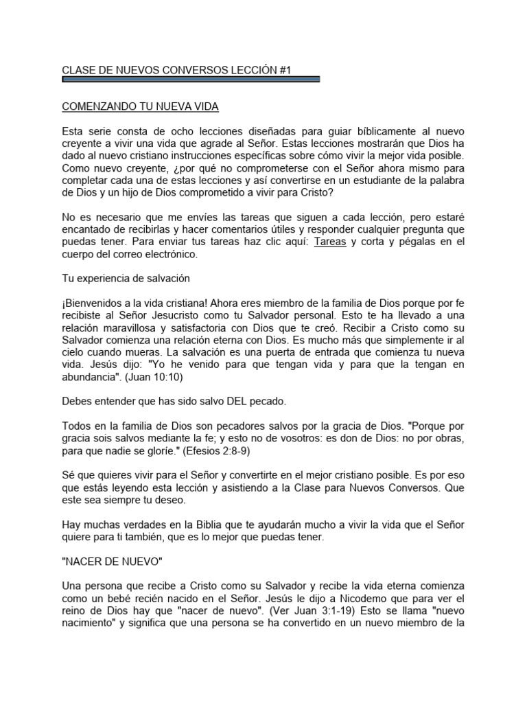 Clase de Nuevos Conversos Lección 1 (Comienzo de Una Nueva Vida Cristiana) | PDF | Cristo ...