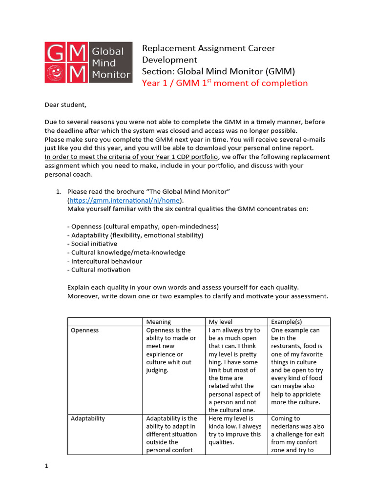 Replacement Assignment Global Mind Monitor Year 1 | PDF | Psychological ...