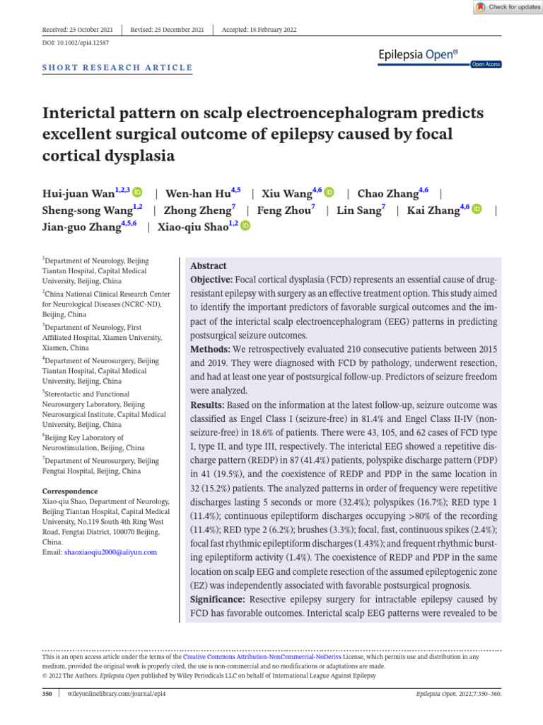 Interictal Pattern On Scalp Electroencephalogram Predicts Excellent ...
