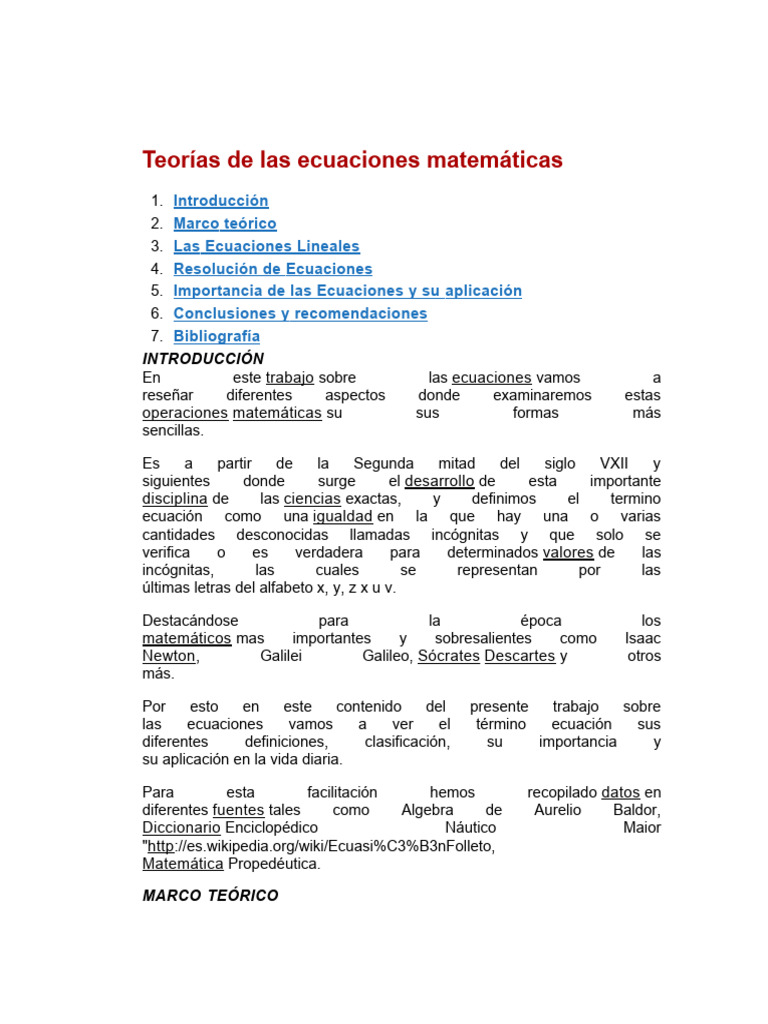 Teorías de Las Ecuaciones Matemáticas | PDF | Ecuaciones | Variable (Matemáticas)