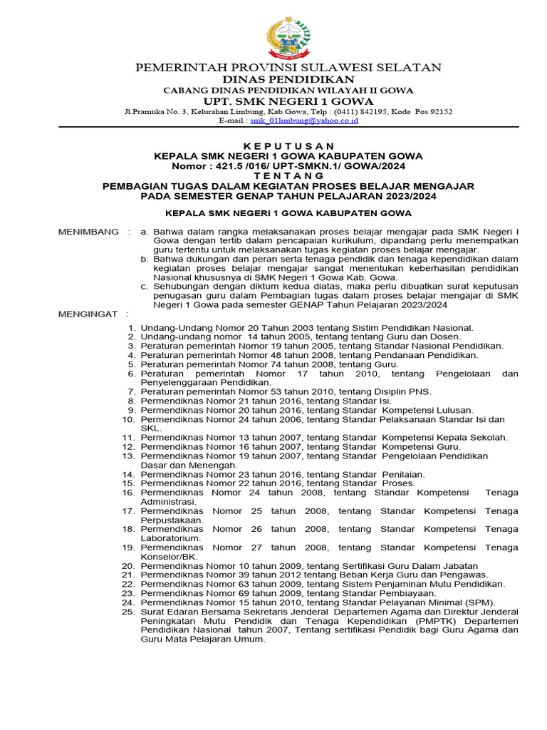 Konsideran SK Tugas Guru | PDF