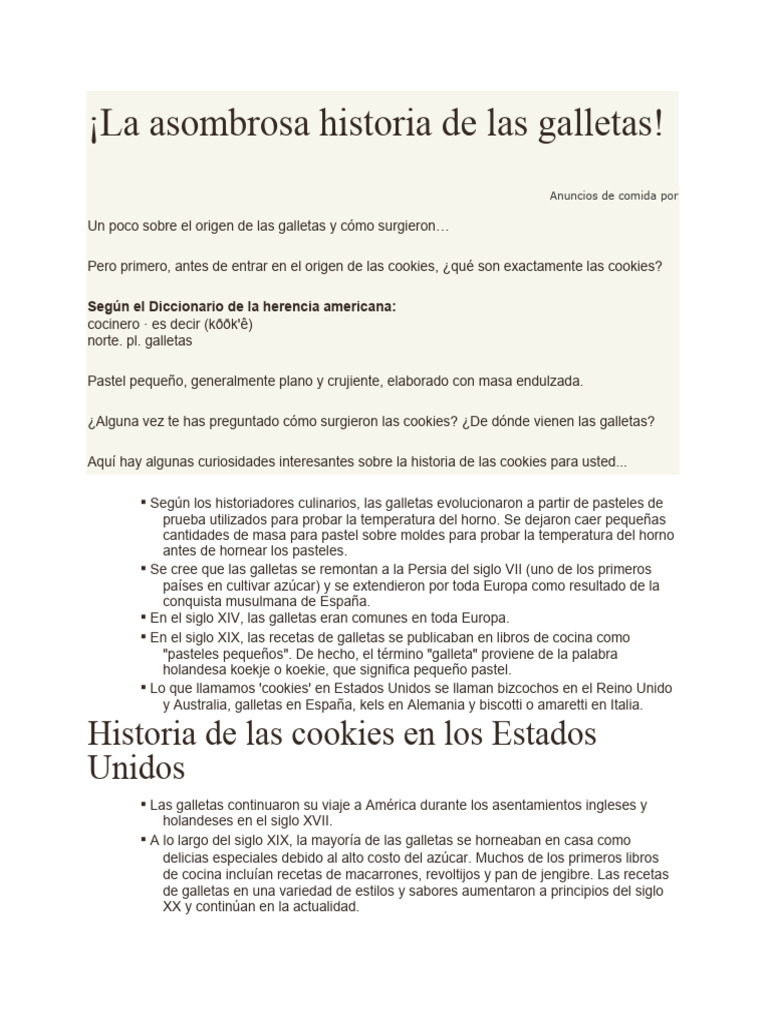 Historia de las galletas y su evolución | PDF | Galleta | Bocadillos