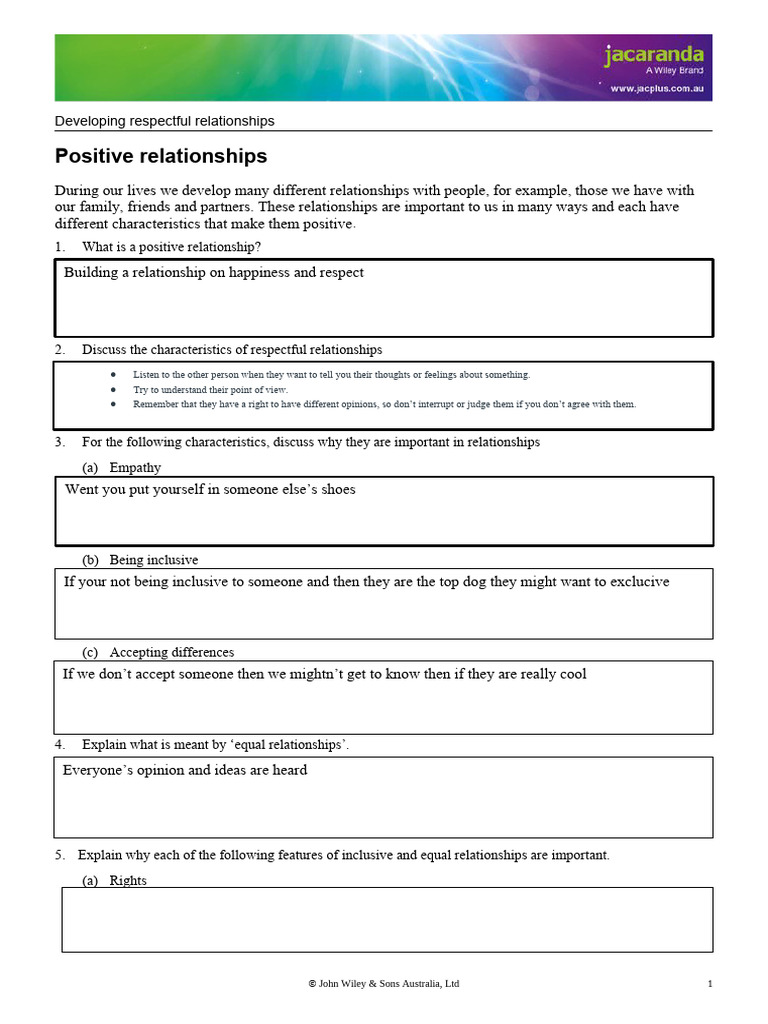 Positive Relationships Worksheet | PDF