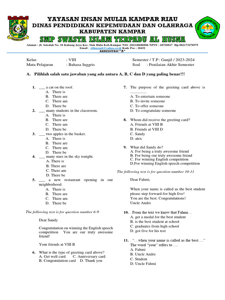 PTS Bahasa Inggris 2024 | PDF | Bali