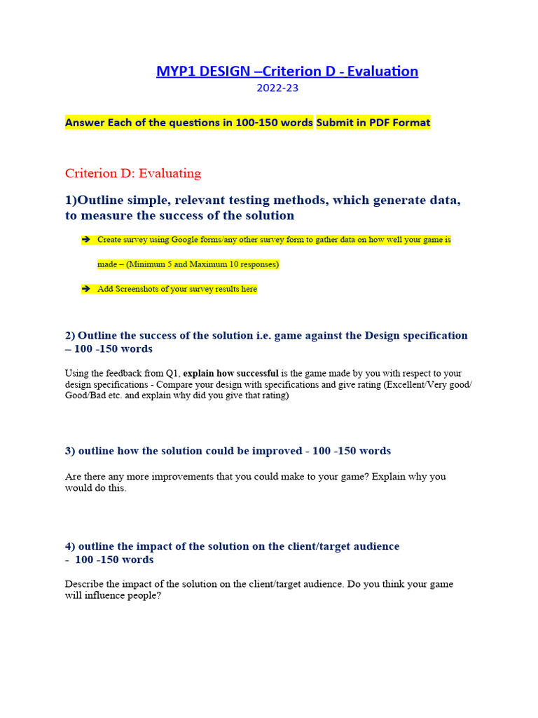 MYP1 - DESIGN Criterion D SA Term2 | PDF | Survey Methodology | Target Audience