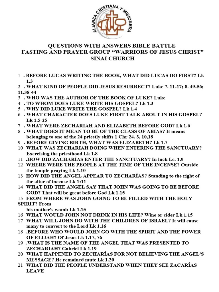 Questions With Answers Bible Battle | PDF | Jesus | Mary, Mother Of Jesus