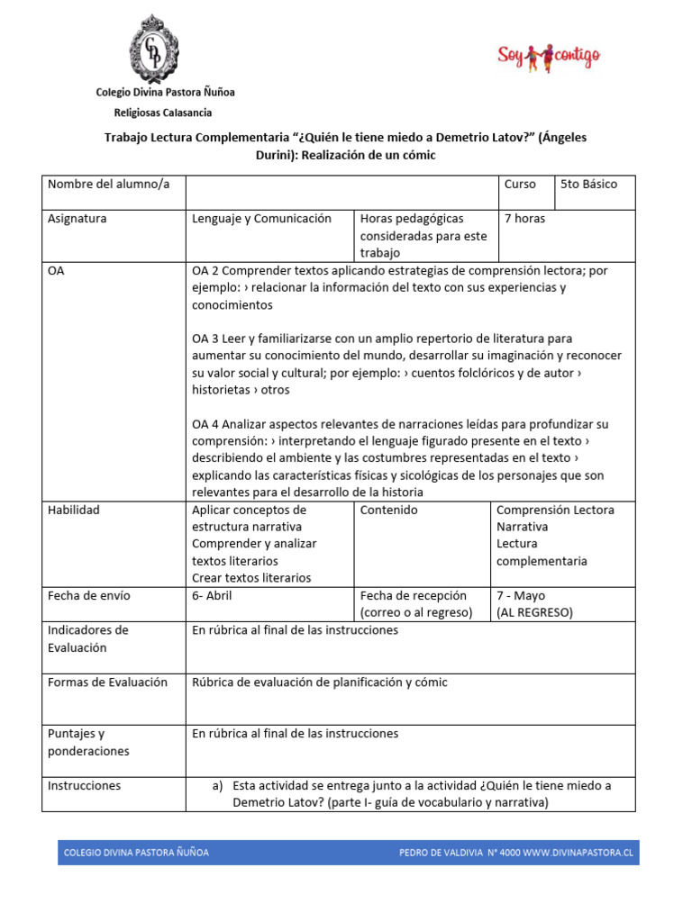 Actividad Evaluada Quien Le Tiene Miedo A Demetrio Latov II | PDF | Cómics | Comprensión lectora