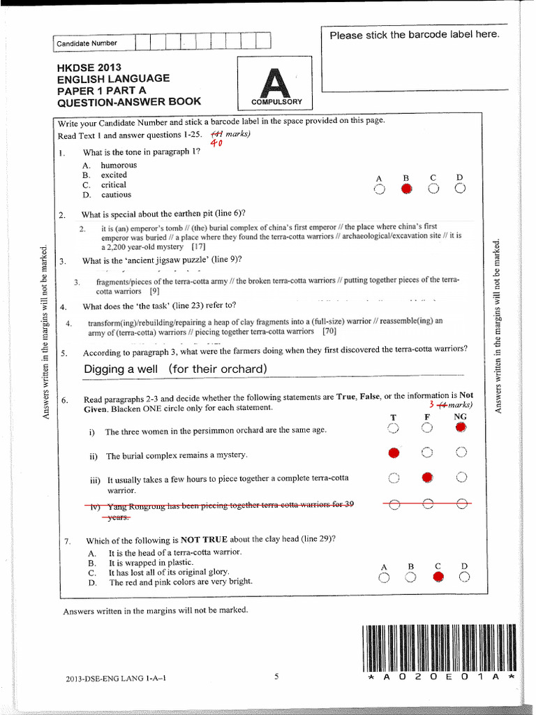 Part A KEY - QA Book - 2013-DSE-ENG LANG 1 | PDF
