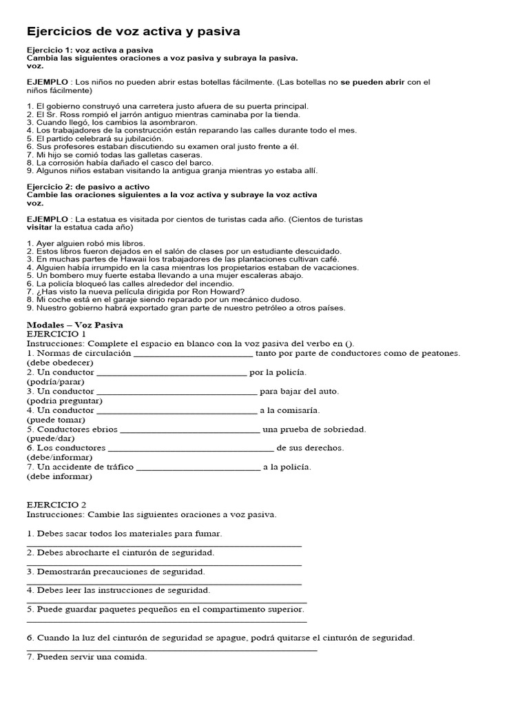 Ejercicios de Voz Activa y Pasiva Intermedio | PDF | Estudios de ...