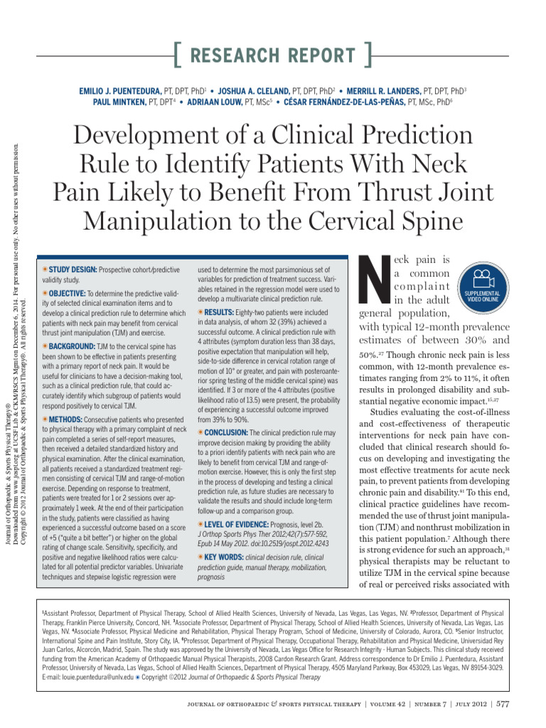 Development of A Clinical Prediction Rule To Identify Patients With ...