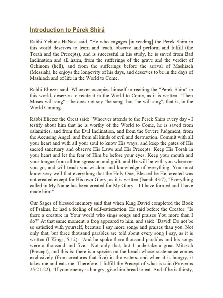 Pérek Shirá (In Spanish and Phonetics) | PDF | Jewish Eschatology ...