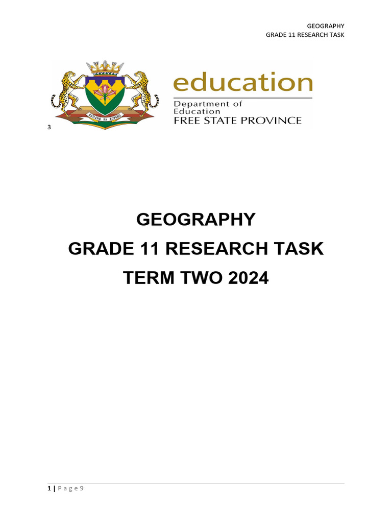 2023 Gr.11 Geography Research Task | PDF | Data | Methodology