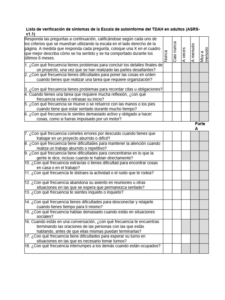 Evaluación TDAH Adultos: Lista Síntomas | PDF | Desorden hiperactivo y deficit de atencion ...