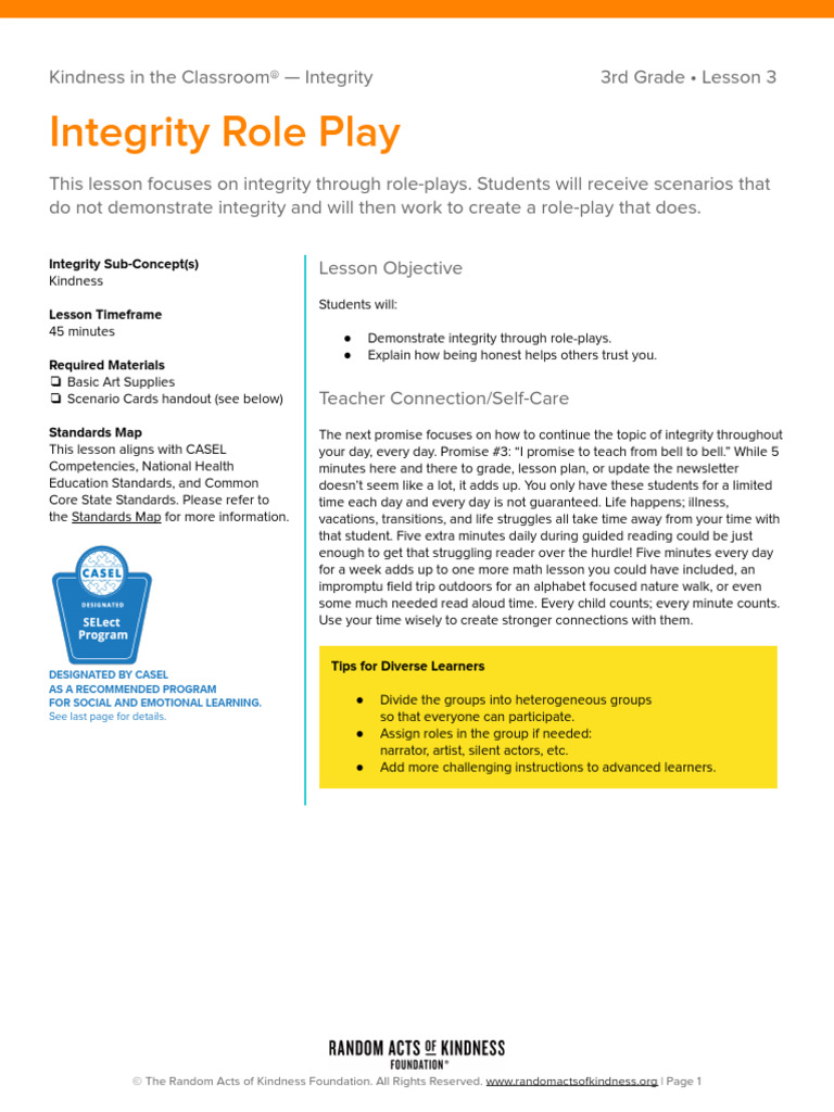 Grade 3 Integrity Lesson 3 Integrity Role Play | PDF | Learning ...