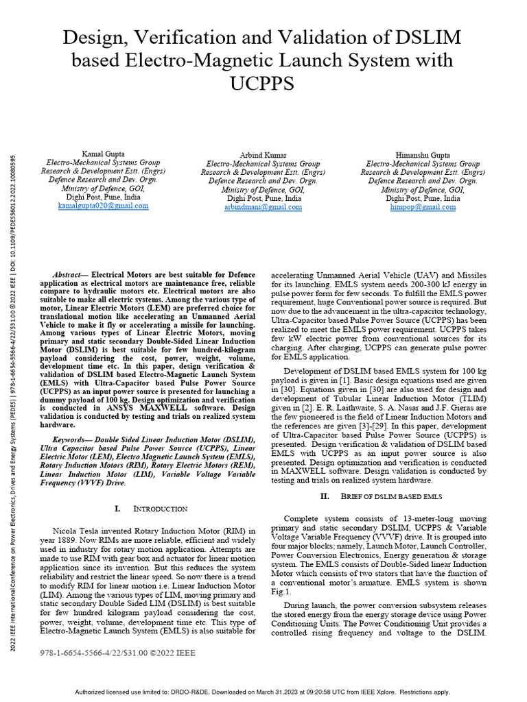 2 Final IEEE Design. Verification and Validation of DSLIM Based Electro-Magnetic Launch System ...