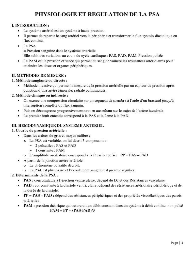 Physiologie Et Régulation de La PSA | PDF | Tension artérielle ...