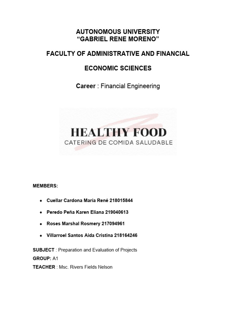 Eco 400 Healthy Food Catering Project | PDF | Feasibility Study