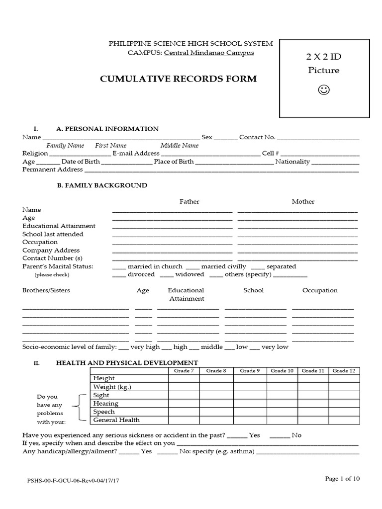 G-Cumulative Records Form - Guidance Office | PDF | Behavioural ...