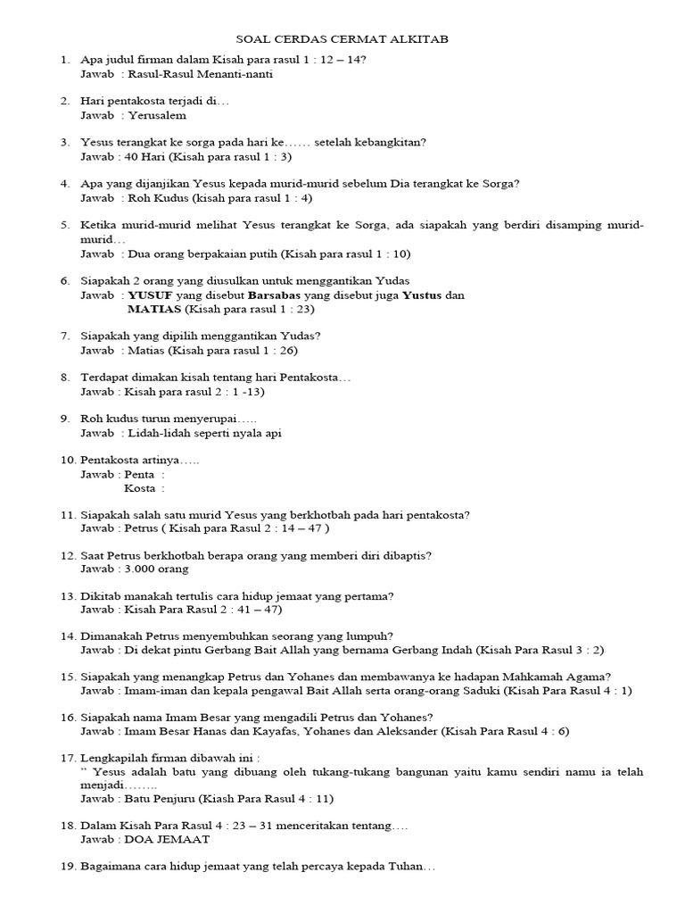 Soal Cerdas Cermat Alkitab | PDF
