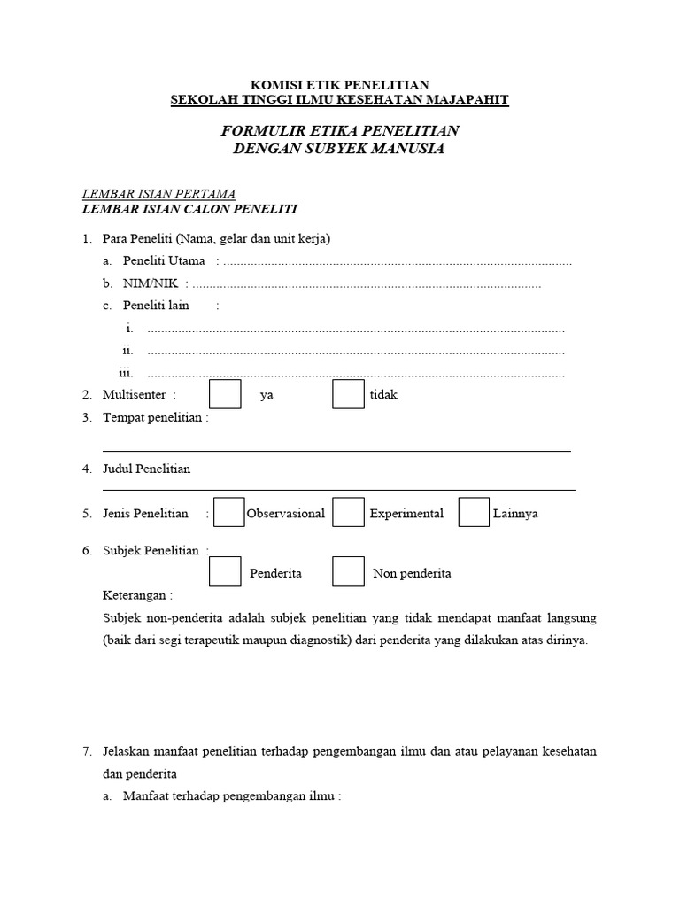 Formulir Etika Penelitian Kesehatan | PDF