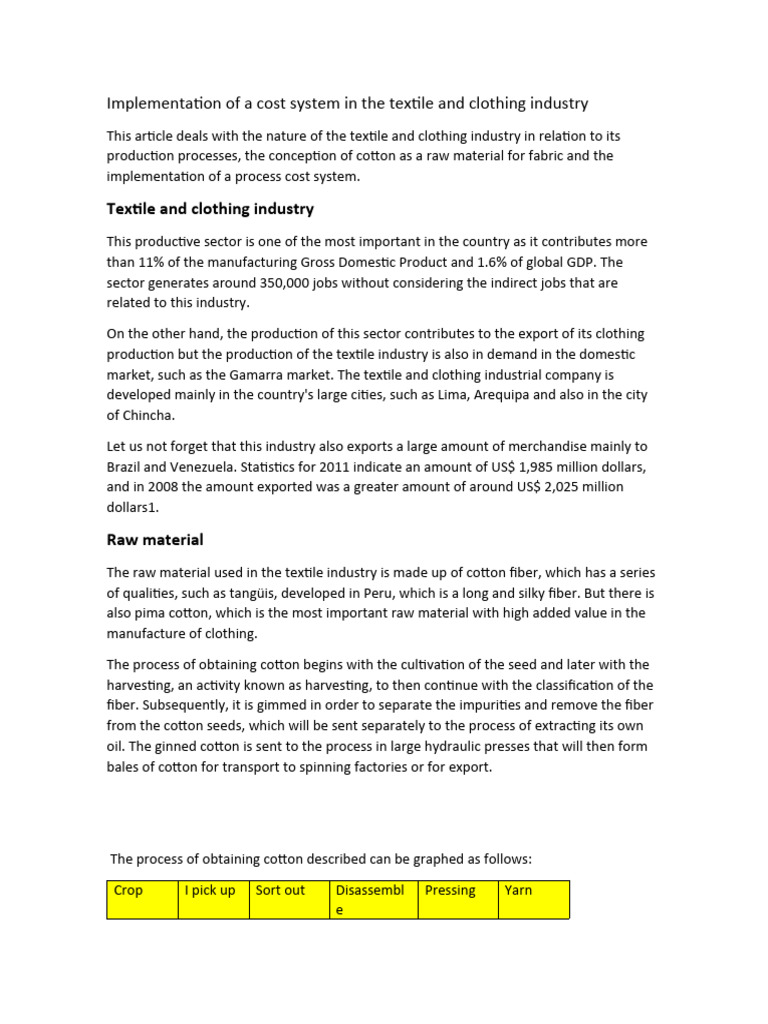 Cost System Implementation in Textiles | PDF | Cotton | Textiles
