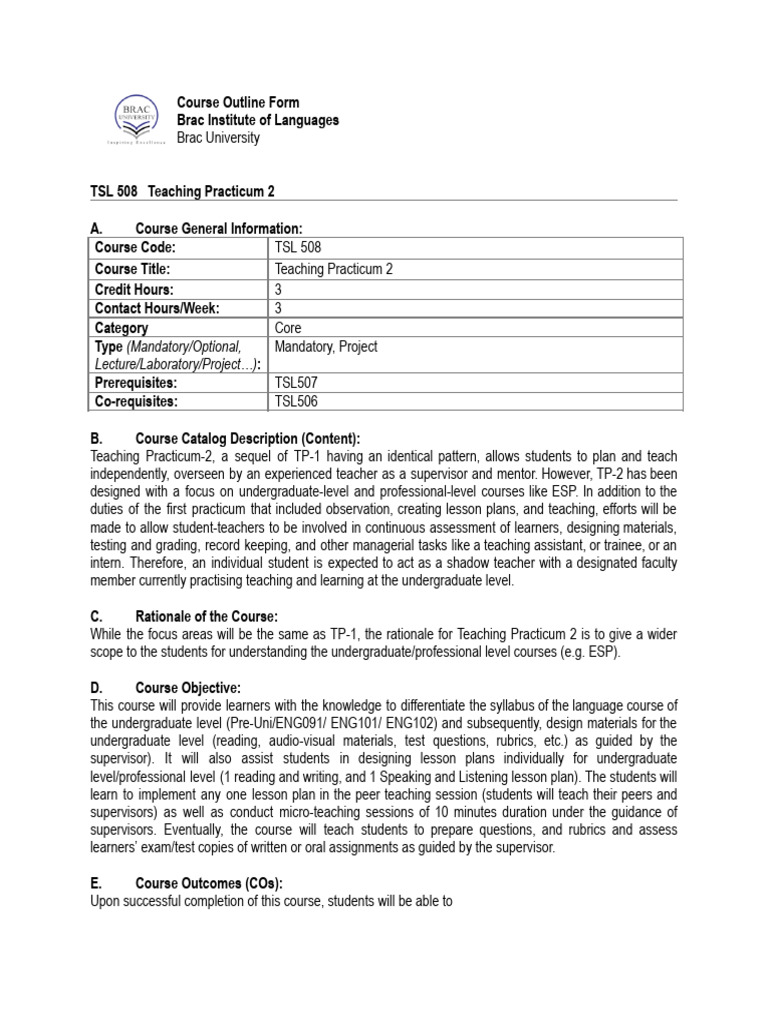 TSL508 OBE-Aligned Outline | PDF | Lesson Plan | Teachers