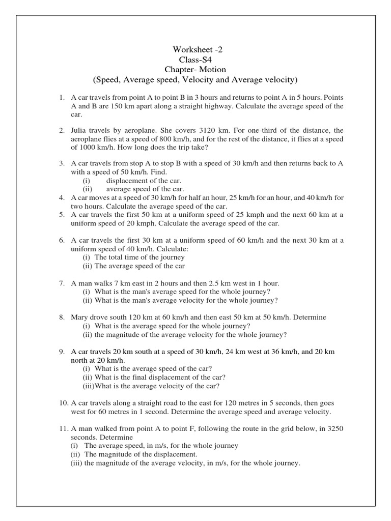 Worksheet 2 (Speed and Velocity) | PDF