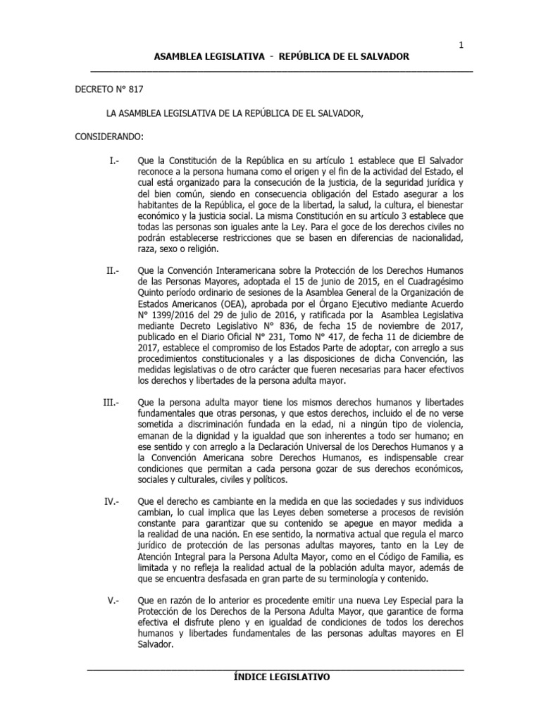 Ley Especial Para La Proteccion De Los Derechos De La Persona Adulta Mayor Pdf Accesibilidad