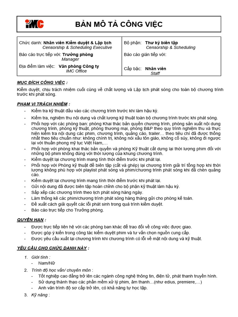 6 7. Nhan Vien Kiem Duyet & Lap Lich | PDF