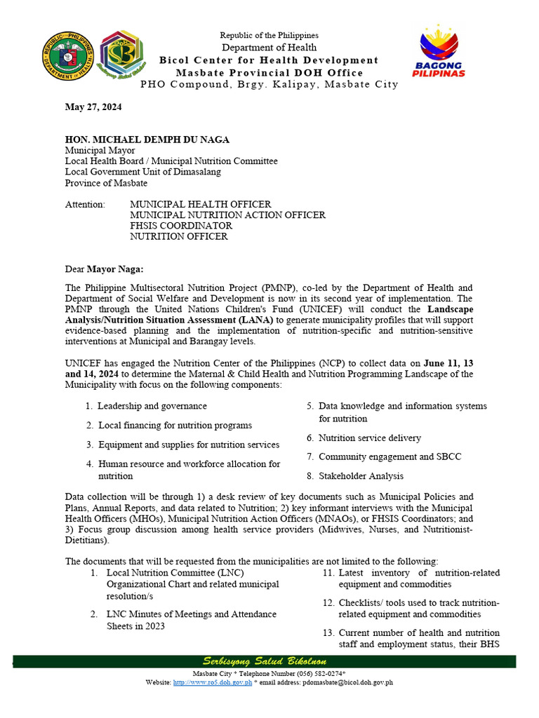 Dimasalang Endorsement Letter Lana | PDF | Health Care | Social Programs