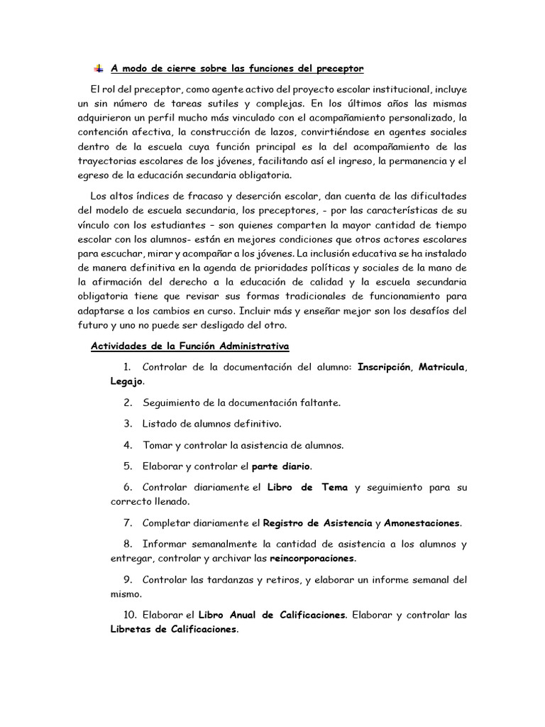 Funciones del Preceptor Escolar | PDF | Escuelas | Empatía