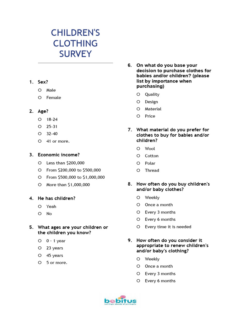 Children's Clothing Survey.. | Download Free PDF | Clothing | Retail