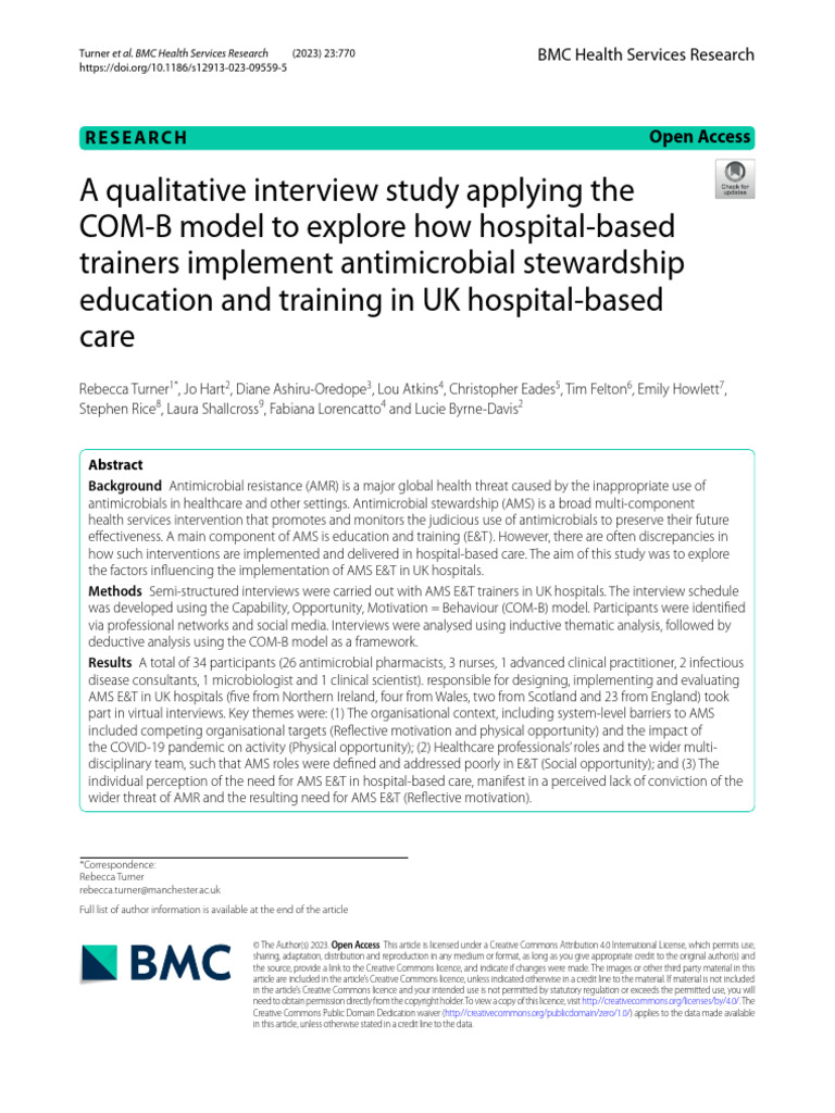 Qualiatative Study Using COM - B Model | PDF | Health Care | Creative ...