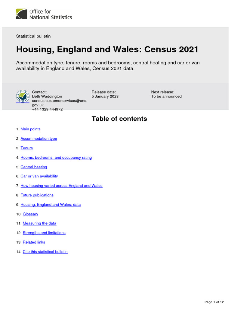 Housing England And Wales Census 2021 Pdf Household Apartment