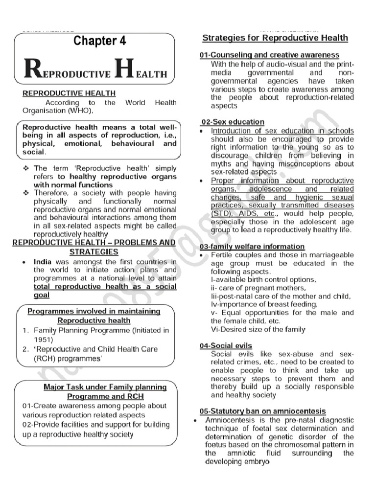 Reproductive Health Notes Class12 | PDF