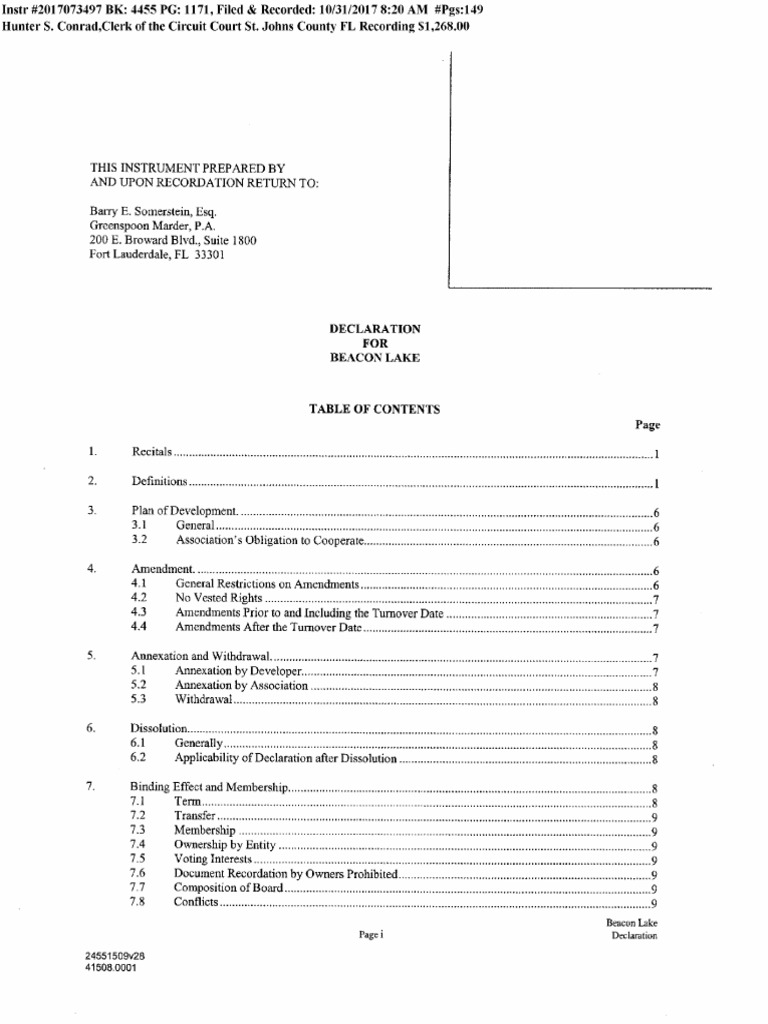 Beacon Lake HOA Declaration With CC&Rs | PDF