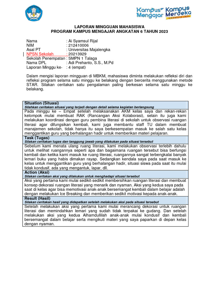 Laporan Minggu KE-4 - Samsul | PDF