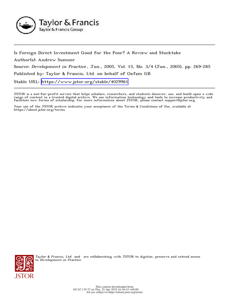 Impact of FDI on Poverty Reduction | PDF | Foreign Direct Investment ...